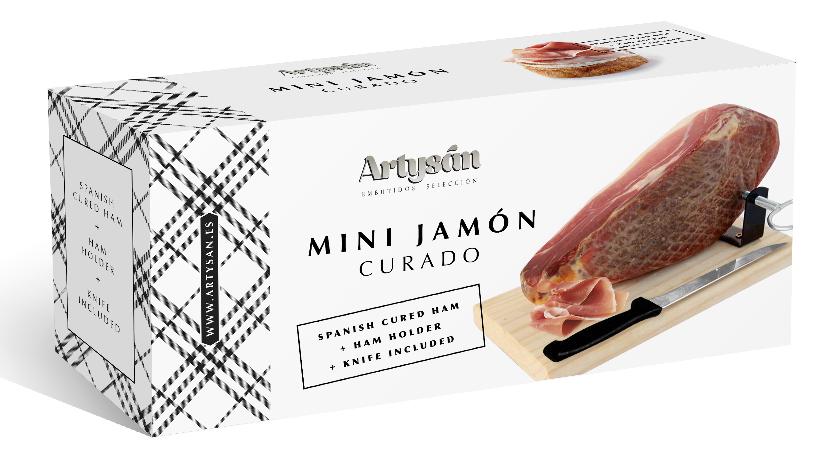 Mini jamón curado Artysán + jamonero + cuchillo - 1 kg